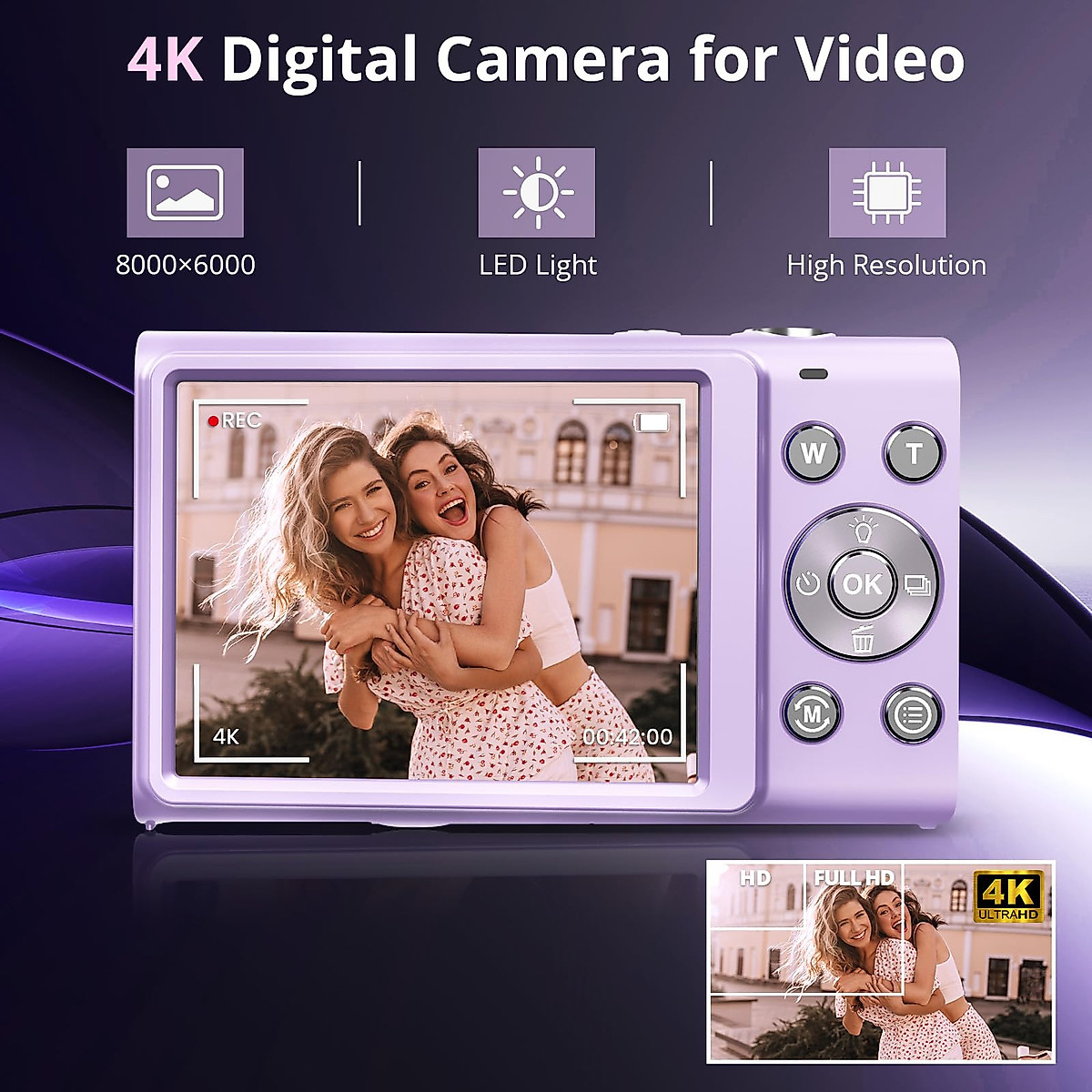 Digital Camera, Autofocus FHD 4K Vlogging Camera 48MP 16X Digital Zoom Digital Camera with 32GB Memory Card Portable Compact Small Video Camera for Teens Adult Beginner