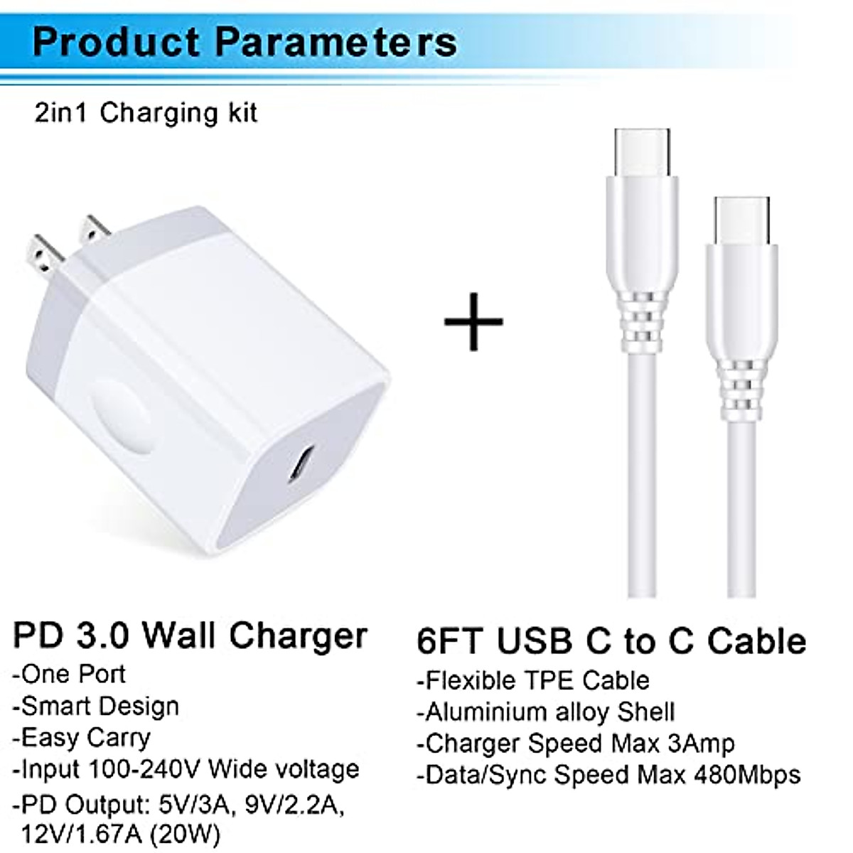 Pixel 7 Charger Block, USB C Fast Charger 20W Power Adapter Plug Android Phone Charger Box with 6ft USB C to C Cable for Pixel 7 Pro 6a 6 5a 5 4 3 2 XL, Samsung S22 Ultra S21 FE 5G S20 A53 A73 A23 A13