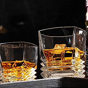 KANARS Whiskey Glass 9 Oz, Set of 4 Crystal Rock Glasses for Scotch Bourbon Liquor Snifter Brandy Rum, Square Whisky Tumblers for Men Dad