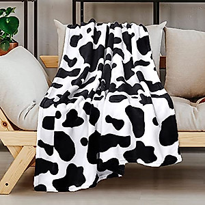 PiccoCasa Cow Printed Blanket, Soft 300GSM Fleece Flannel Throw Blanket Lightweight Cute Comfy Warm Cow Texture Black and White Cowhide Blankets for Couch Sofa Bed Office 39" x 51"