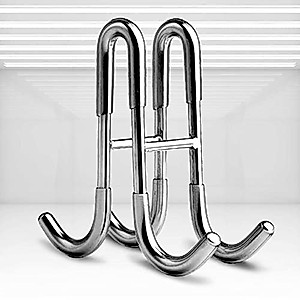 Maxfacilis Shower Door Hooks 2 Packs 304 Stainless Steel, Two Side Bathroom Frameless Door Hooks, for Robe, Towel, Squeegee, Loofah, Bathing Suits, Shaver-Silver（Two Side）