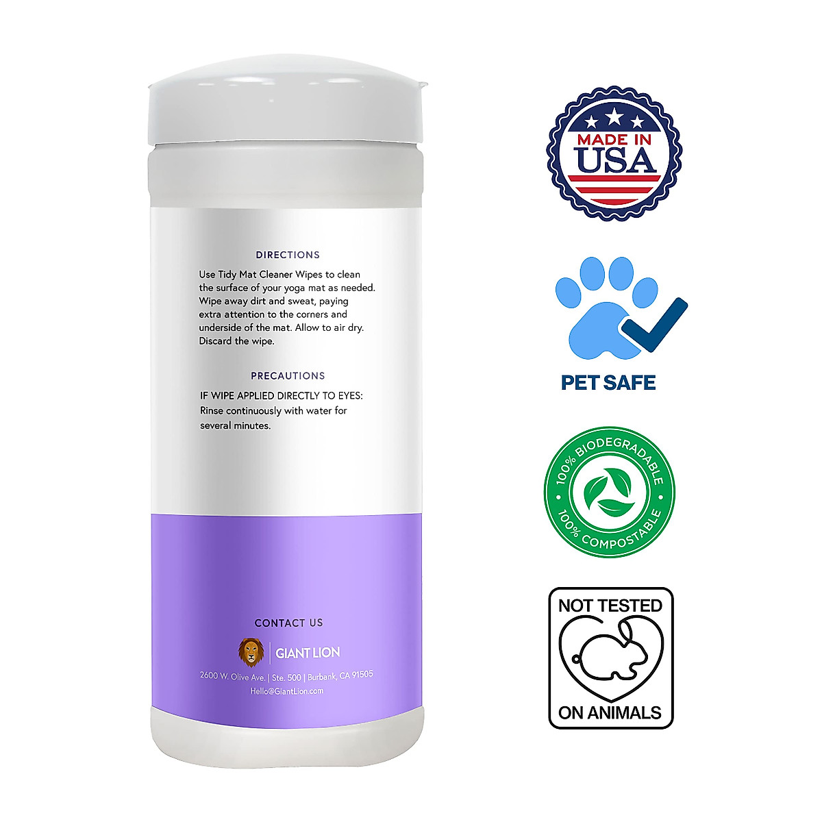 Tidy Mat Yoga Cleaner Wipes – White Lavender Scent, 30 Count