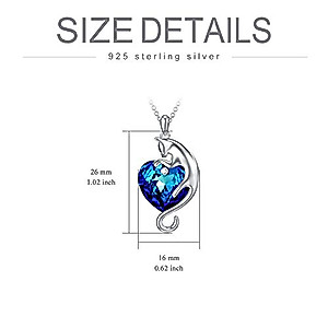 AOBOCO Cat Necklace Sterling Silver Cute Cat Pendant Jewelry with Ocean Blue Heart Crystal Gifts for Cat lover
