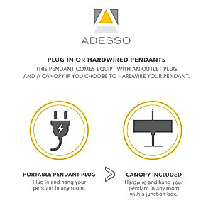 Adesso 4001-18 Harvest Drum Plug-In Pendant, 8 in., 150W Incandescent, 150W CFL, 1 Pendant Lighting, Wheat