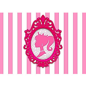 VIDMOT Pink White Stripes Backdrop Doll Head Photo Frame Glamour Girl Photography Background Christmas Party Decor 7x5ft Pink Party Backdrop Photo Booth Banner for Cake Table Supplies LSVV1009
