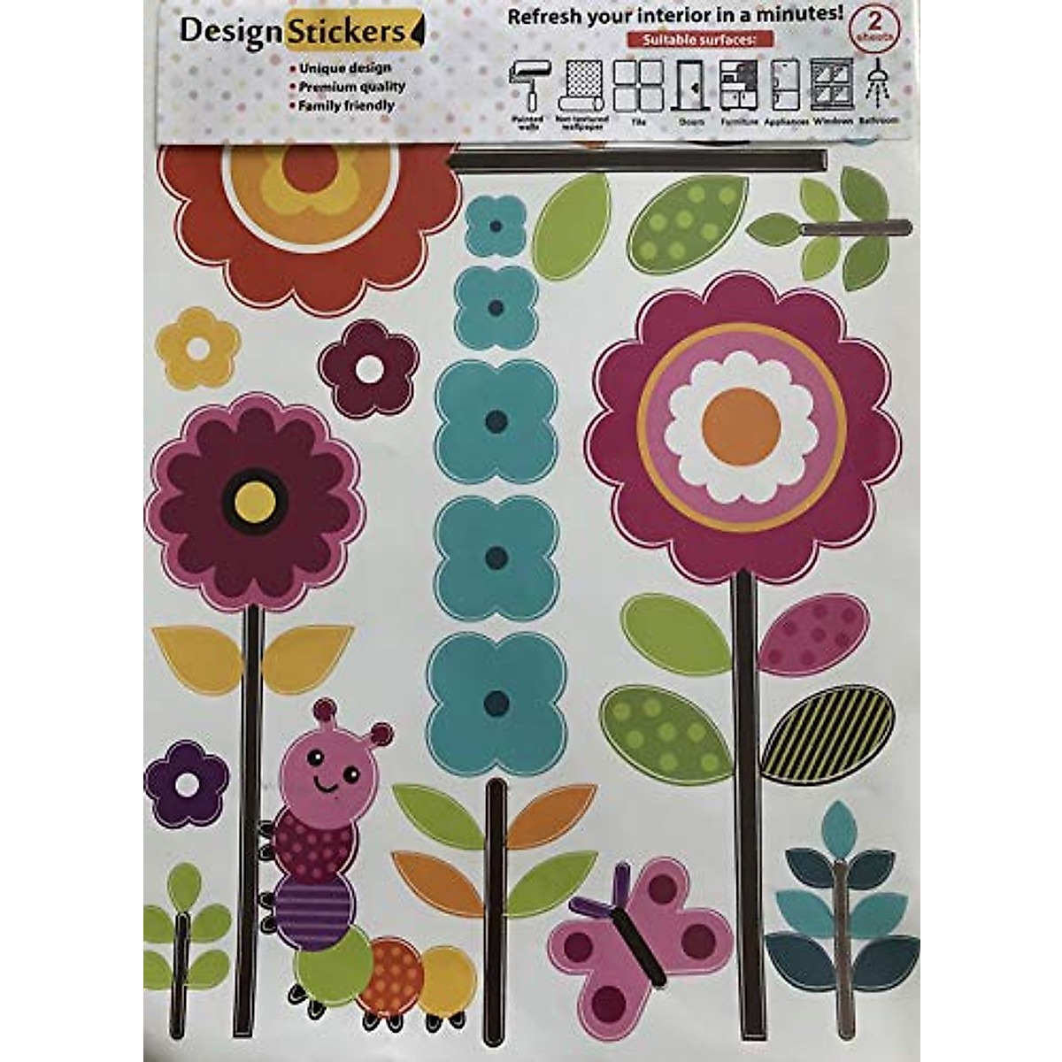 Flower Wall Stickers for Kids - Floral Garden Wall Decals for Girls Room - Removable Toddlers Bedroom Vinyl Nursery Wall Décor [27 Art clings] with Free Bird Gift!