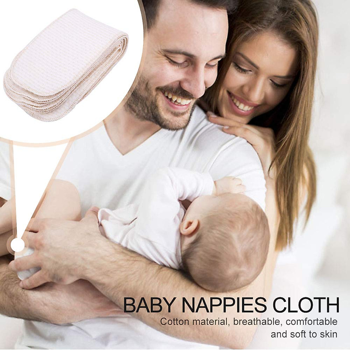 Reusable Cloth Diaper Inserts, 10Pcs Breathable Cotton Baby Nappies Newborn Washable Absorbent Nappy Liners for Babies and Toddlers