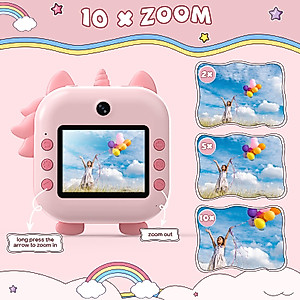 Instant Camera for Kids,Unicorns Kids Camera Instant Print Toys for Girls,Selfie Video Camera for Kids Age 3-12,48MP Digital Camera 32G TF Card&5 Roll Print Paper,Toddler Toys Girls Toys Age 6-8