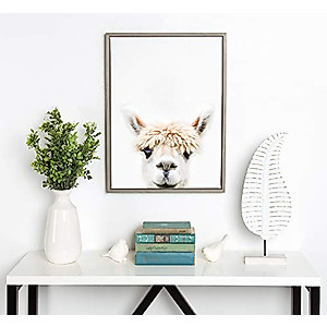 Kate and Laurel Sylvie Alpaca Bangs Animal Print Portrait Framed Canvas Wall Art by Amy Peterson, 18x24 Gray