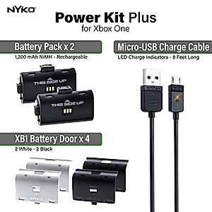 Nyko Xbox One Power Kit Plus - Rechargeable Battery Kit with 2 Batteries, Black & White Covers, 8-foot Micro-USB Charge Cable - Ultimate Xbox Accessories - Power, Cable, & Replacement Battery Doors