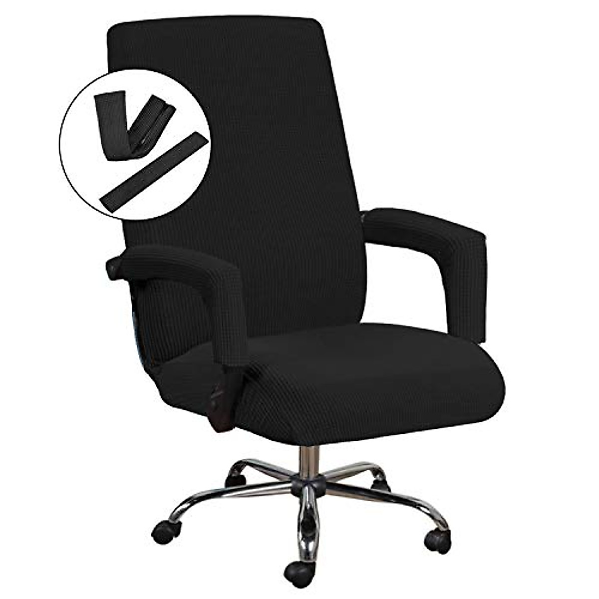 H.VERSAILTEX Home Office Chair Covers Stretchable Computer Desk Chair Covers Mid - High Back Universal Executive Boss Chair Covers Gaming Chair Covers Non Slip Thick Jacquard, Black - Large
