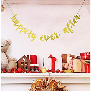 Starsgarden Happily Ever After Banner Gold Glitter,Wedding Bachelorette Engagement Party Bridal Shower Party Decoration Supplies