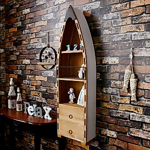 Veclotch Boat Decor with Shelf Drawer Hanging Wood Boat for Wall, Rustic Nautical Standing Boat Bookshelf Decor Beach Theme Display Boat Storage Shelves for Bathroom Bedroom Lake House Decoration