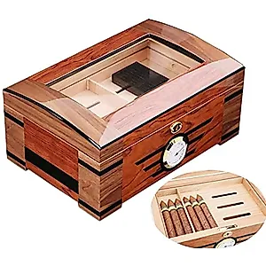 GagalU Cigar Humidor Box with Hygrometer and Humidifier, Crude Wood Desktop Cigar Cases Decorative Box
