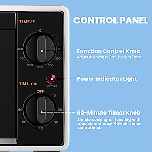 COMFEE' Mini 2-Slice Toaster Oven, Countertop toaster oven, 2-Knobs Easy to Control with Timer for Bake, Broil, Toast, 1000W, Black/White (CO-B08AA(BK))