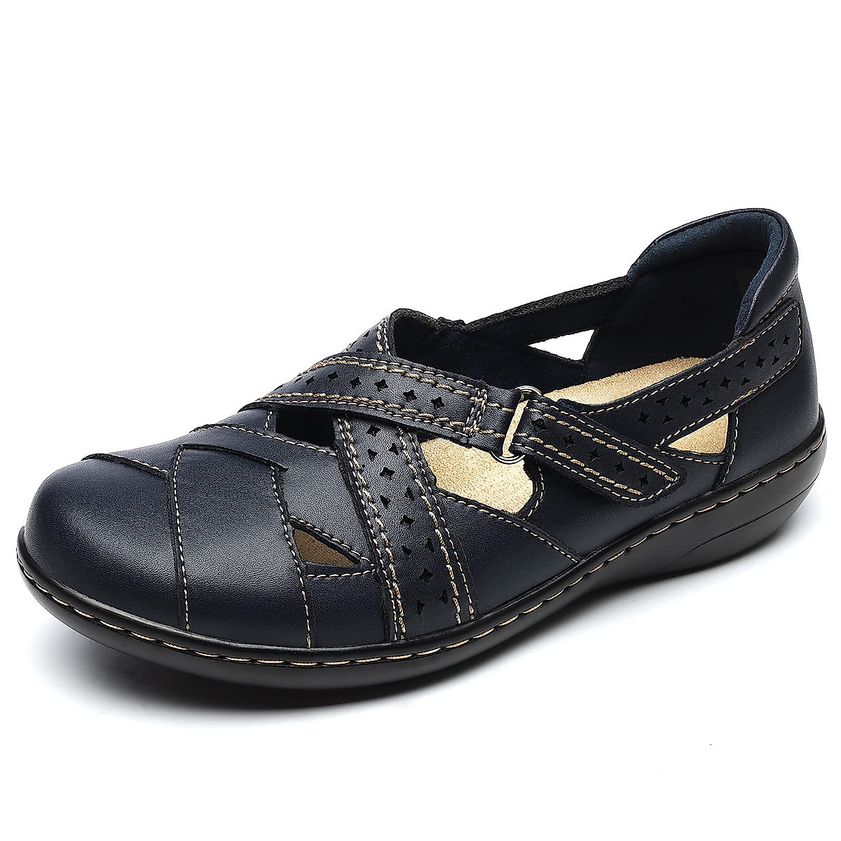 TERRIKAT Women's Casual Navy Loafers Cute Slip On Comfort Walking Flats Leather Driving Moccasins Fashion Closed Toe Boat Shoes 8.5 M US 1308-Lan8.5