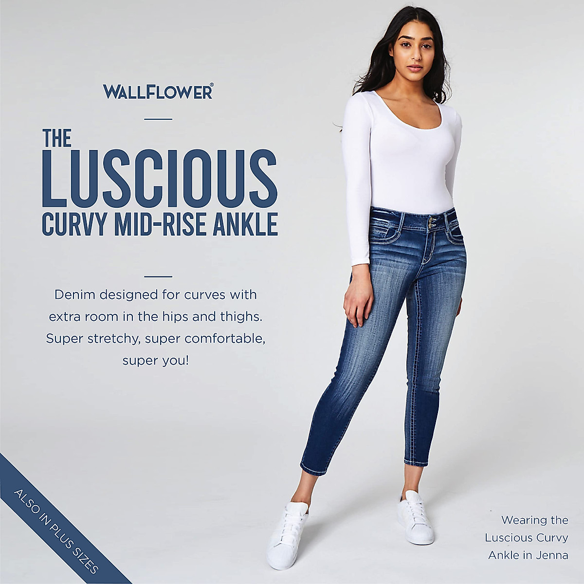 WallFlower Women's Luscious Curvy Ankle Mid-Rise Insta Stretch Juniors Jeans (Standard and Plus), Camille, 9