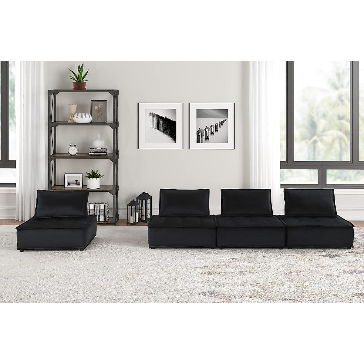 Lilola Home Anna Black Velvet 4-Seater Modular Sofa