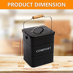 ayacatz Stainless Steel Compost Bin for Kitchen Countertop Compost Bin，1 Gallon, Kitchen Trash Can -Includes Charcoal Filter，Compost Bucket Kitchen Pail Compost with Lid-Black