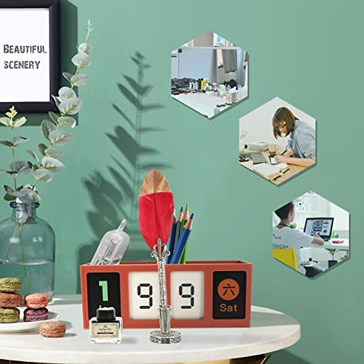 Operitacx Calligraphy Pens Quill Pen and Ink Set with Calligraphy Dip Pen Inkwell Stand Replacement Nibs for Writing Paper Letter Birthday Gift Wine Red Fountain Pen Ink