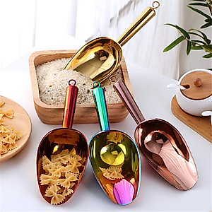 Mingcheng Stainless Steel Ice Scoop and Ice Tongs Small, Round Bottom Bar Ice Utility Scoop, 6 Inches Serving Tongs with Teeth for Large Cubes, Freezer, Ice Bucket Copper, Set of 3 (Rose Gold)