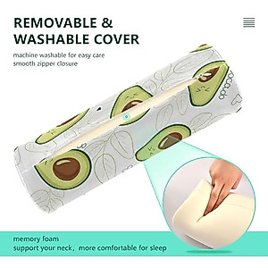 xigua Kawaii Avocado Neck Roll Pillow for Neck Relief with Removable Washable Cover - Memory Foam Round Cylinder Bolster, Ergonomically Designed for Head, Neck, Back, and Legs