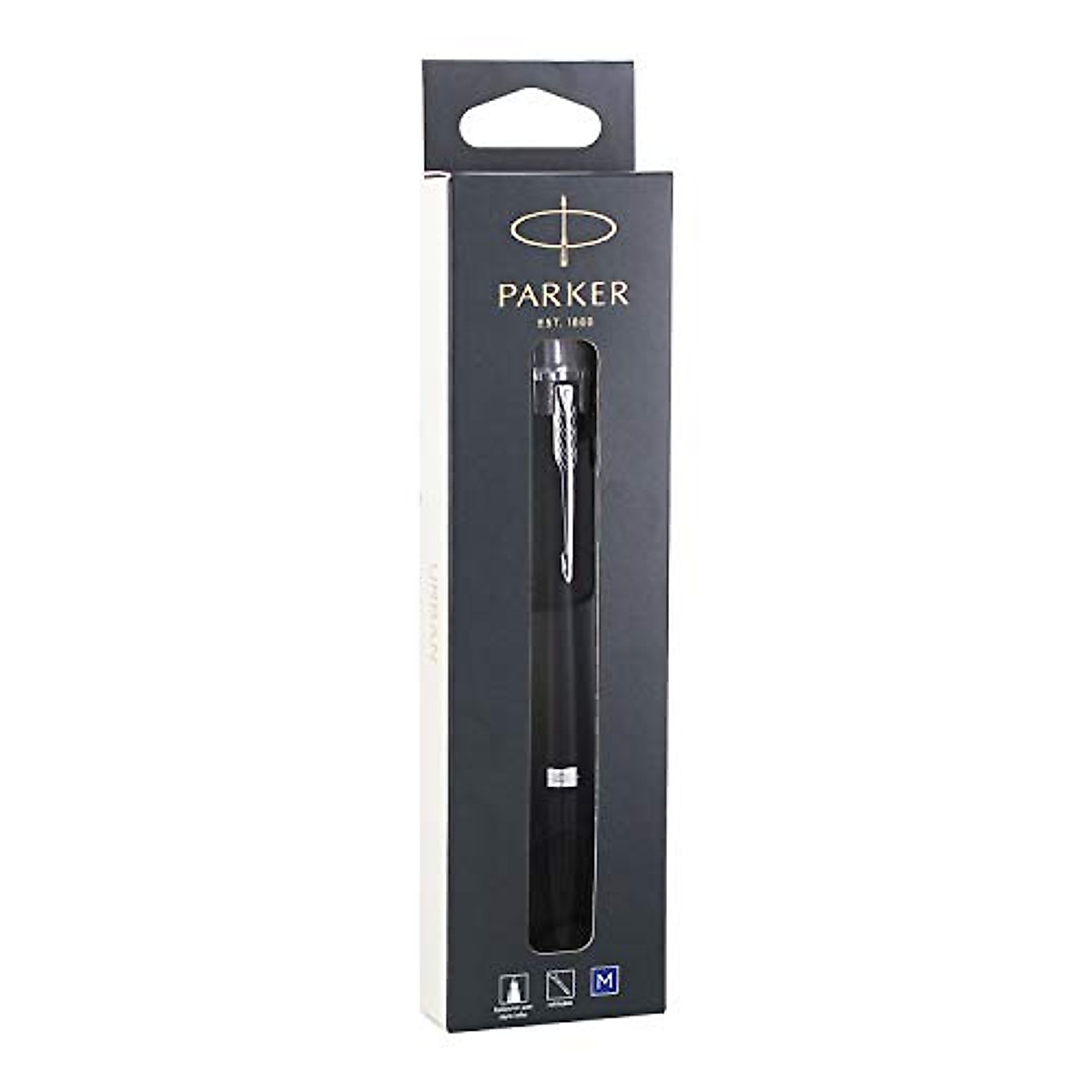 Parker Urban Ballpoint Pen, Muted Black with Chrome Trim with Medium Point Blue Ink Refill (1975425)