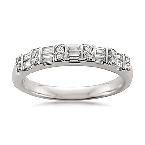 Beyond Brilliance 14K White Gold Baguette & Round Diamond Bridal Wedding Band Ring (1/2 cttw, I-J, I1-I2), Size 5.5
