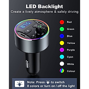 Dual PD 40W Type-C USB Car Charger Bluetooth Car Adapter Bluetooth 5.3 FM Transmitter for Car with Microphone & HiFi Sound MP3 Music Player Radio Audio Receiver Support Hands-Free Calling