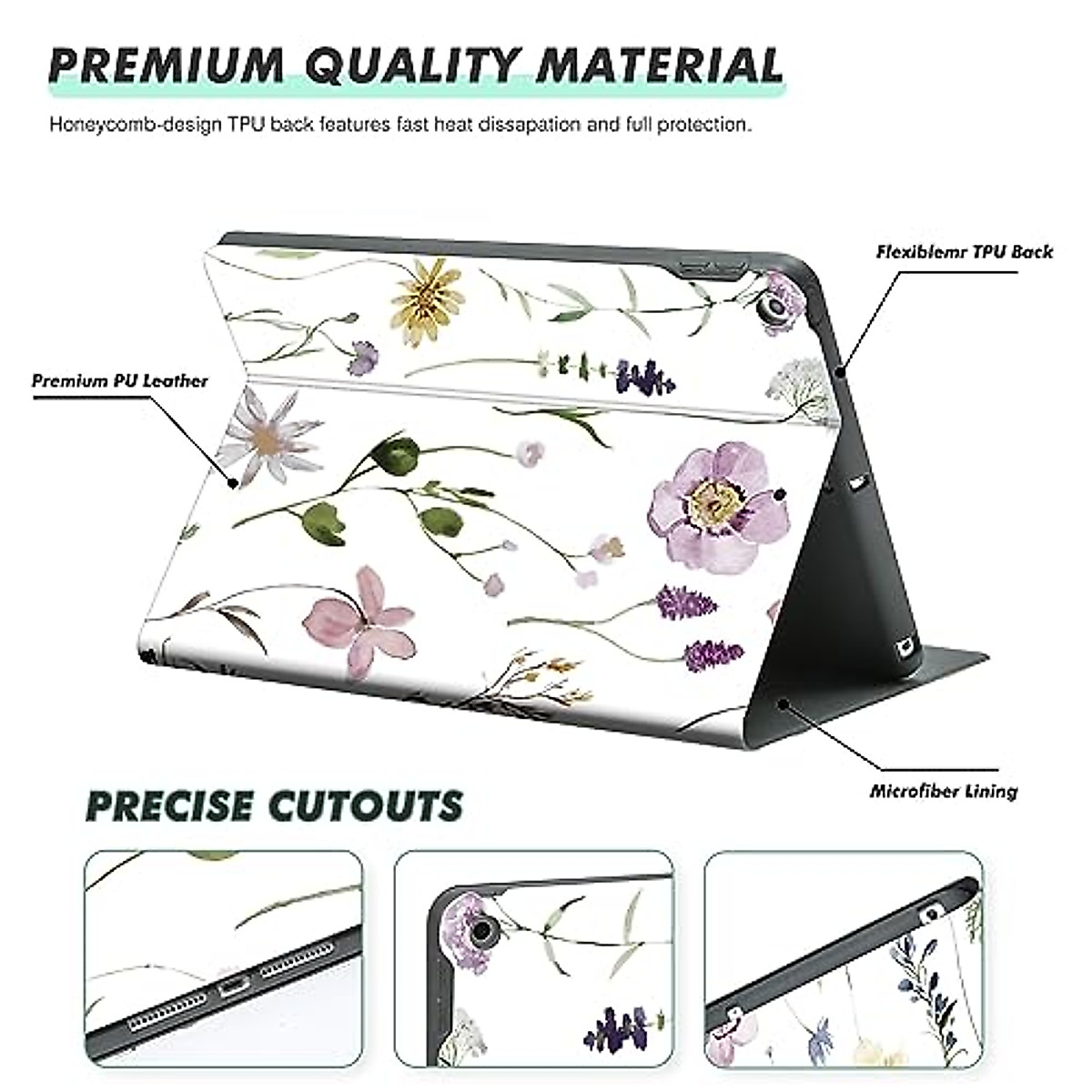 Azmyeuo Cover for iPad 9th/8th/7th Generation, Case for 10.2 Inch iPad 9th/8th/7th Generation 2021/2020/2019 - Premium Folio Stand Case - Auto Wake/Sleep and Multiple Viewing, Tinte Flower