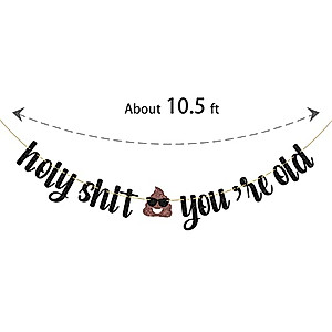Dalaber Black Glitter Holy Shit You're Old Banner - Funny Adults Birthday Party Decoration - Fun Decoration for 21st 30th 40th 50th 60th 65th 70th 80th Birthday, Retirement Party