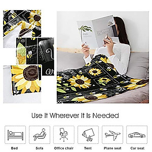 Edwiinsa You are My Sunshine Fleece Blanket Lightweight Super Soft 60'' x 80'', Sunflowers and Bees Framed Design Warm Fuzzy Plush Cozy Luxury Microfiber Bed Blankets All Season for Couch/Sofa/Gift