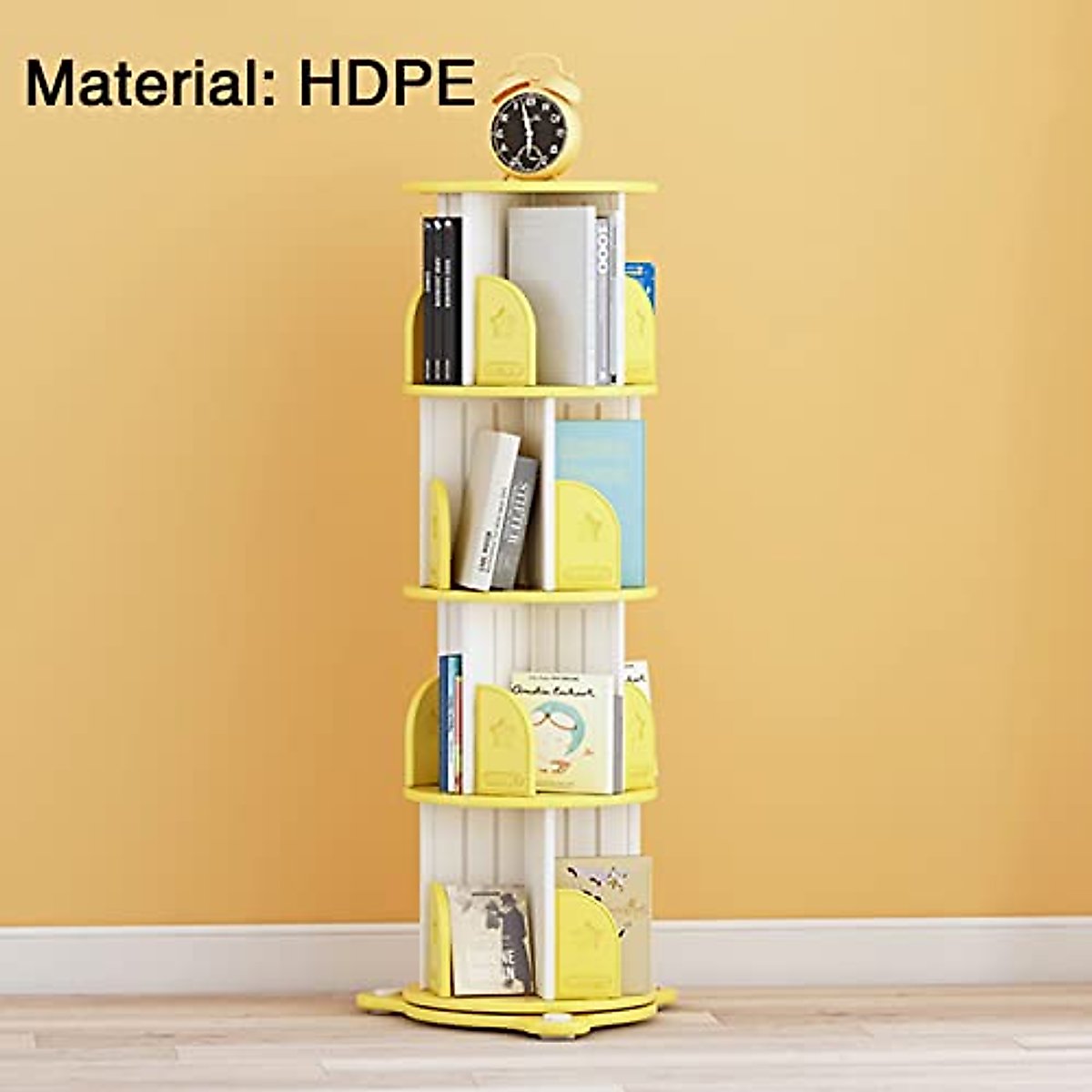 IOCCIOBB Bookcases Rotating Bookshelf Landing 360° Household Multi-Layer Picture Book Storage Rack Saves Space Rack (Color : Yellow, Size : 53 * 68cm)