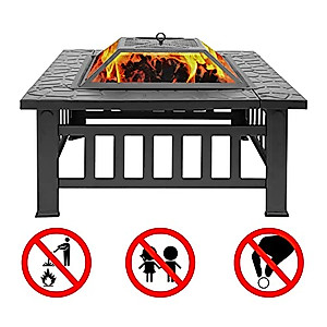 LIUXUEFE Fire Pit, Portable Square Courtyard Metal Fire Bowl, wo-od Burning Pit, Brazier Decoration Backyard Poolside Iron Black Courtyard
