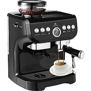 Trustmade Premium Espresso Machine Coffee Maker with Milk Frother, Coffee Grinder, Commercial Coffee Maker Automatic Stainless Steel, Removable Parts for Easy Cleaning，15 Bar