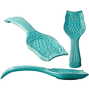 Decorative Owl Spoon Rest for Kitchen Countertop – Modern Farmhouse Spoon Holder for Stove in Lovely Aqua Blue, made with Chip-free Ceramic – Dishwasher Safe Utensil Rest