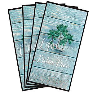 Summer Tropical Palm Tree Ball Teal Plank Kitchen Towels Dish Cloth Towel Absorbent Hand Towel Cleaning Cloth,Life Quote Farm Retro Wood Board Dishcloth Quick Drying for Dishes Counter 4 Pack