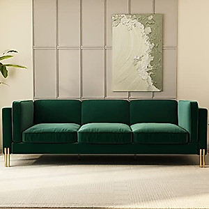 yunqishi YOUYA 94.88" W Modern Green Velvet Sofa Couch with Metal Gold Legs, 3-Seater Upholstered Emerald Green Sofa for Living Room, Bedroom, Office (Green)