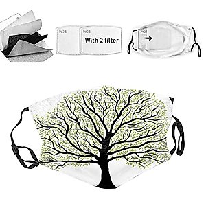 SARNFANS Tree of Life Adult Reusable Face Mask,Big Old Leaves and Nature Themed Artwork,5-Ply Breathable Safety Unisex Adults Fashion Facial Face Masks for Women Men,White Black