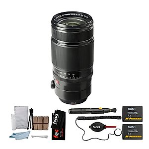 Fujifilm XF 50-140mm f/2.8 R LM OIS WR Lens Bundle with Cleaning Brush Tool, Two-Pack Rechargeable Battery and Dual Charger, Dust Blower, Cloth and Cap Keeper and Camera Accessory Kit (7 Items)