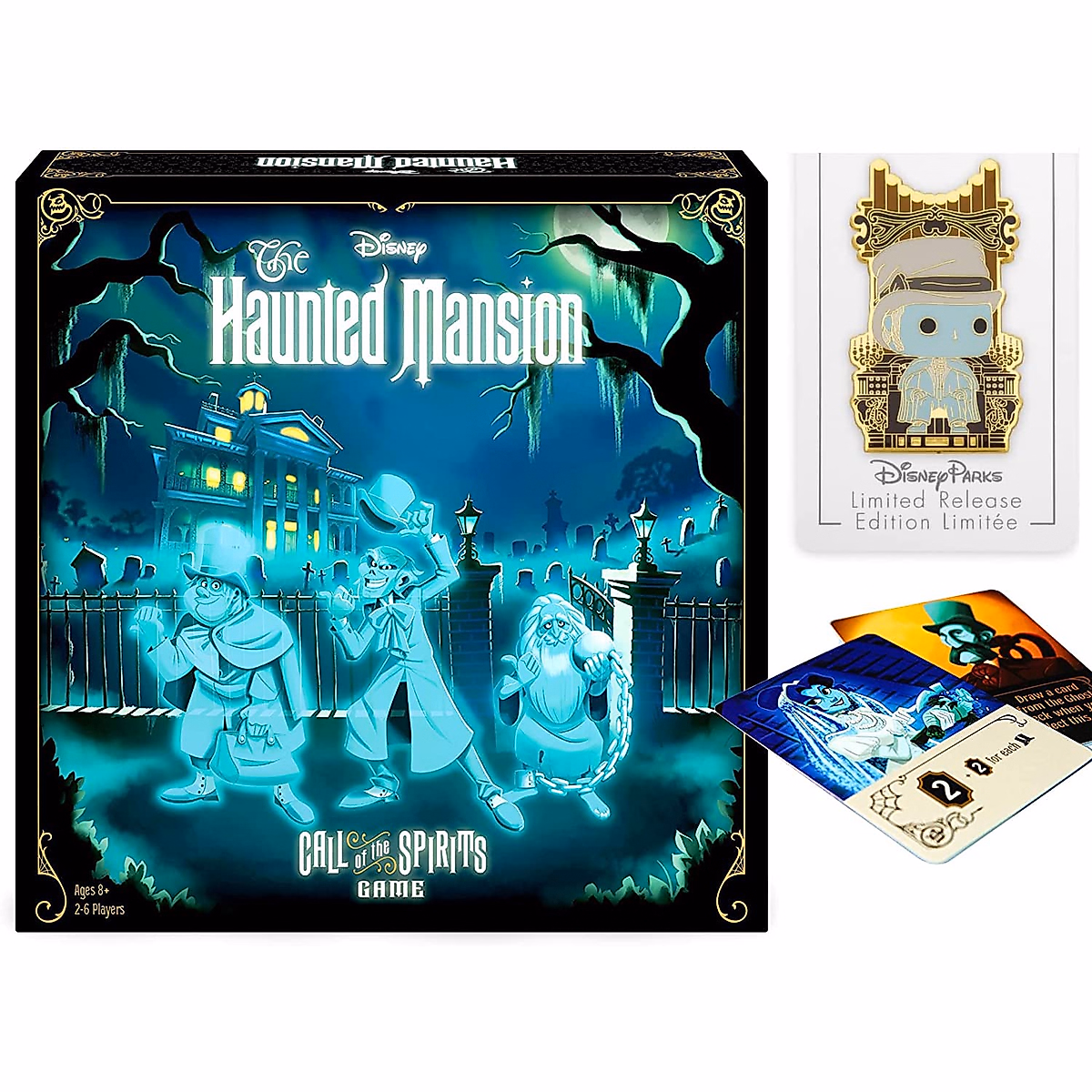 The Souls of Haunted Mansion Disney Ghosts Spirit Characters Bundled with Hitchhiking Board Game + Victor Geist Organ Player Spooky Pop Pin 2 Items