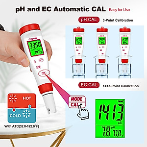 GIDIGI pH Tester,Digital pH Meter for Water,New Version TDS Meter for Drinking Water with Backlit Simultaneously Display 4 in 1 TDS pH EC Meter for Water Hydroponic Nutrient Solution,Pool,Home Use