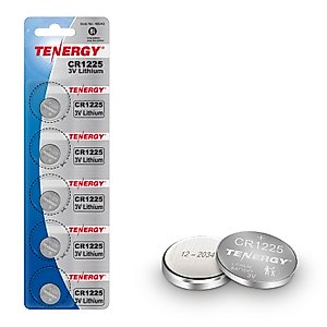 Tenergy 3 Volt Battery CR1225, Button Cell Batteries, Ideal for Thermometers, Key Fobs, Laser Pointers, Medical Devices, Calculators, and More, 5 Pack