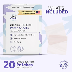 LivaClean 20CT Large Hydrocolloid Acne Patches - For Pore Spots Nose Face Cystic Pimple Zit Patch - Big Pimple Patches Hydrocolloid Bandages Strips Stickers Acne Patch XL Large