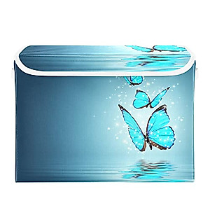 innewgogo Blue Magic Butterfly Storage Bins with Lids for Organizing Cube Cubby with Handles Oxford Cloth Storage Cube Box for Room