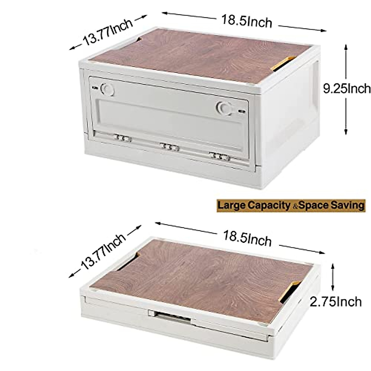 Simbuy Collapsible Storage Bins with Wood Lids, 8.5Gal Plastic Storage Truck for Closet Organizer,Camp & College Organizer Box with Wheels 18.5"x13.77"x9.25"