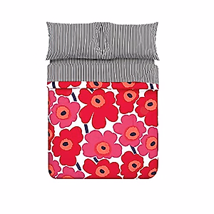 Marimekko - Queen Comforter Set, Cotton Bedding with Matching Shams, Lightweight Home Decor for All Seasons (Unikko Red, Queen)