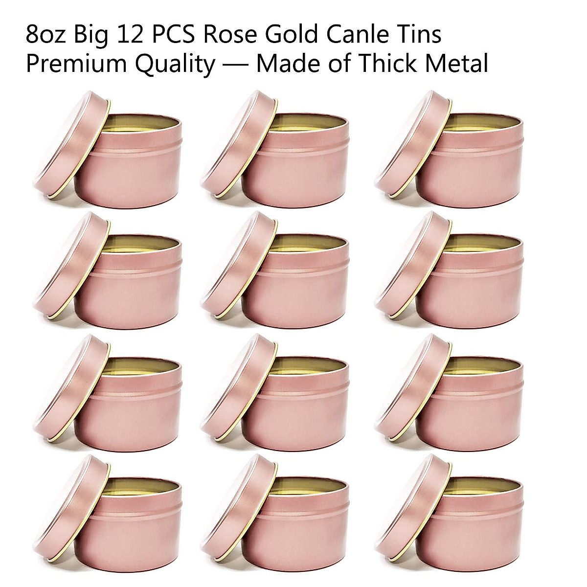 Unixing Rose Gold Candle Tins 8oz, 12Pcs Candle Tins for DIY Candle Big Candle Container Tins for Candle Making Rose Gold Cantainer Tins