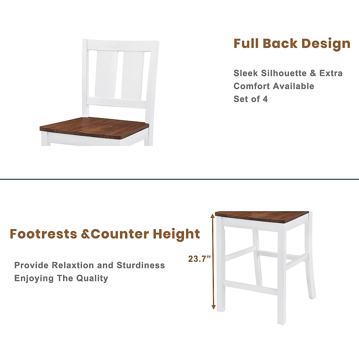 Bellemave Counter Height Round Dining Table Set for 4 High Top Kitchen Table and Chairs 5-Piece Small Wood Dining Room Sets for Apartment, Tall Round Dinette Set for 4, Brown