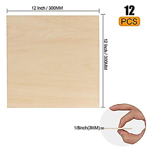 12 Pack Basswood Sheets 1/8 x 11.8 x 11.8 Inch Plywood Board, Thin Natural Unfinished Wood for Crafts, Hobby, Model Making, Wood Burning and Laser Projects